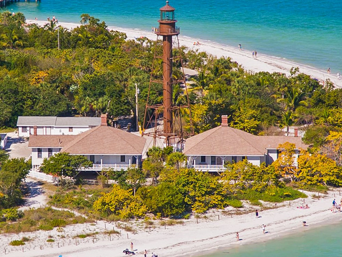 The iconic Sanibel Lighthouse stands sentinel over waters so turquoise they look Photoshopped. Mother Nature showing off her best work without a filter.