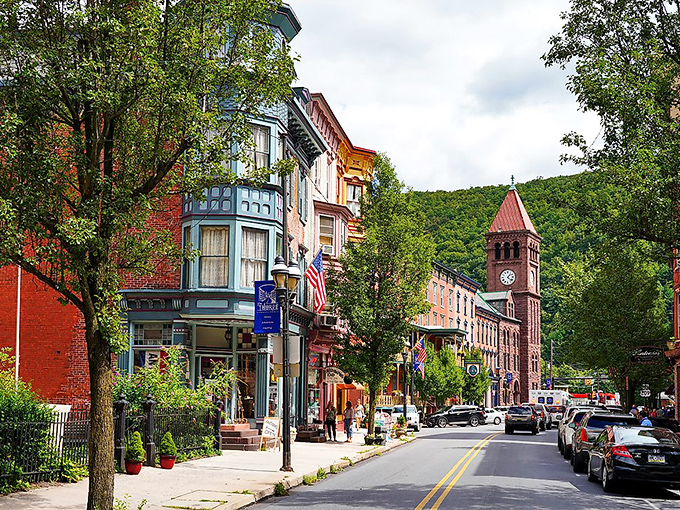 Broadway in Jim Thorpe looks like a film set where Victorian architecture meets small-town charm. The clock tower stands guard, making sure nobody rushes through this slice of preserved Americana.