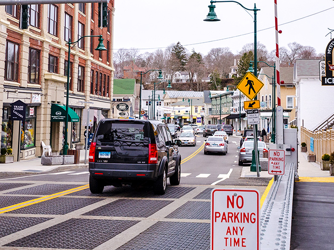 Winter can't dim Mystic's charm as historic buildings line streets where locals and visitors alike navigate the quintessential small-town bustle.