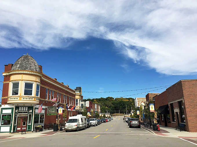 North Utica's charming main street looks like it was plucked straight from a Hallmark movie set, complete with that impossibly blue Midwestern sky.