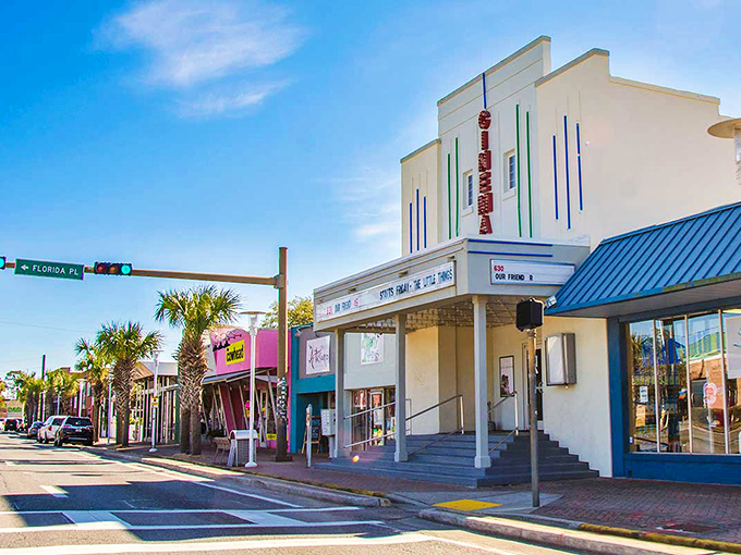 Neon storefronts and a retro cinema marquee line the streets of Fort Walton Beach, proving charm doesn&rsquo;t have to come with a big-city price tag.
