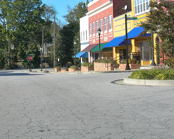 Downtown Whitmire greets visitors with colorful facades that pop against the Carolina blue sky, a visual treat worth the drive.
