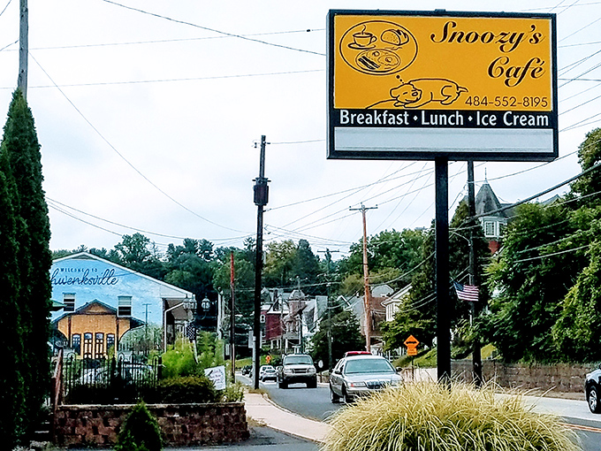 The bright yellow beacon of breakfast hope on Main Street. Schwenksville may be small, but Snoozy's Cafe makes sure you won't miss your morning destination.
