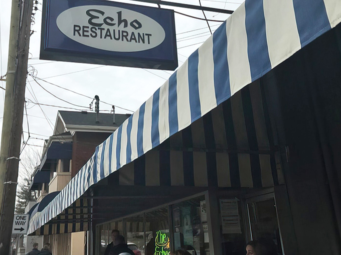 That iconic blue and white striped awning isn't just decoration—it's a beacon for breakfast lovers across Cincinnati, promising comfort food that transcends time.