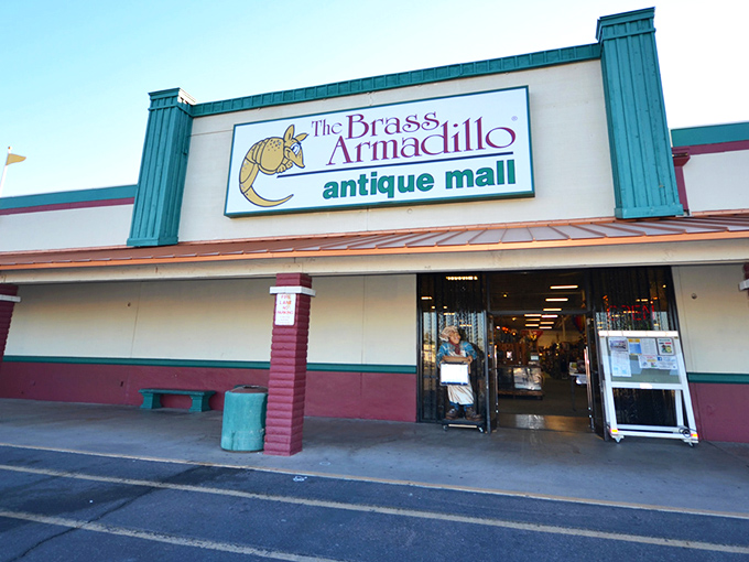 The iconic Brass Armadillo sign welcomes treasure hunters with the promise of adventures that won't break the bank.