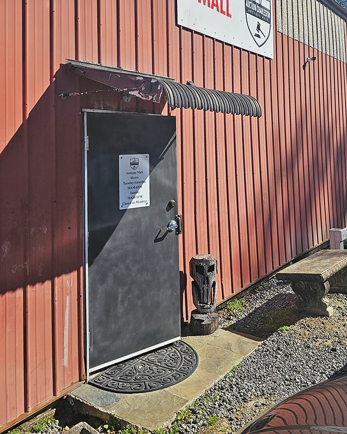 The unassuming entrance to Auction Charleston Antique Mall proves that, like all great adventures, the most magical journeys begin with a simple door.