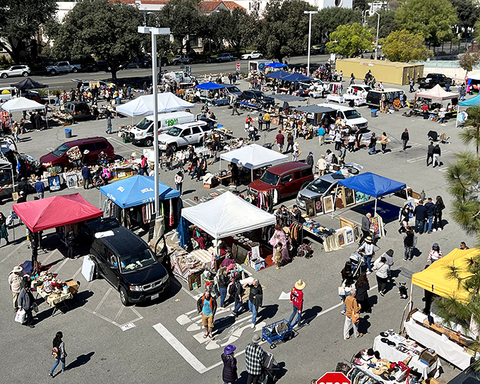 A treasure hunter's paradise from above! The PCC Flea Market transforms ordinary parking lots into a vibrant bazaar where one person's castoffs become another's prized discoveries.