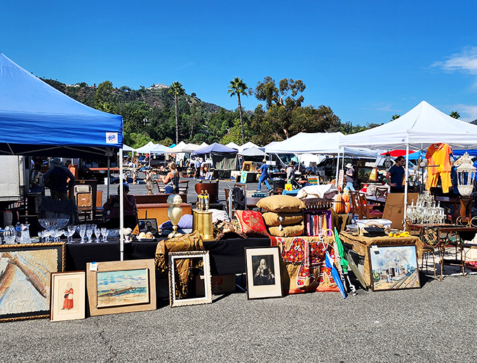 The iconic Rose Bowl Stadium transforms monthly into a treasure hunter's paradise, with palm trees standing guard like sentinels of shopping opportunity.