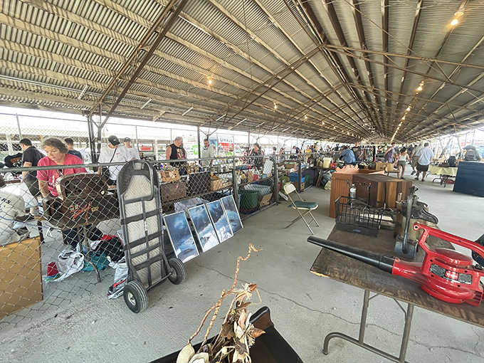 Under metal pavilions, treasure hunters scan tables loaded with vintage finds&mdash;where yesterday's everyday items become tomorrow's conversation pieces.