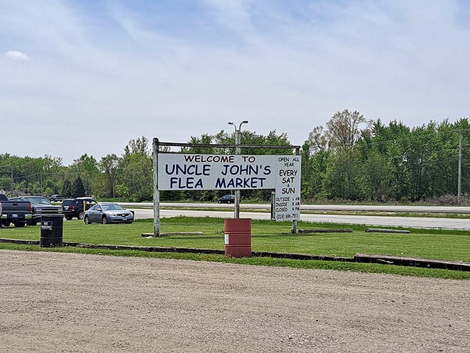 The unassuming entrance to Uncle John's Flea Market belies the wonderland of treasures waiting inside. Bargain hunters, your mothership has landed.