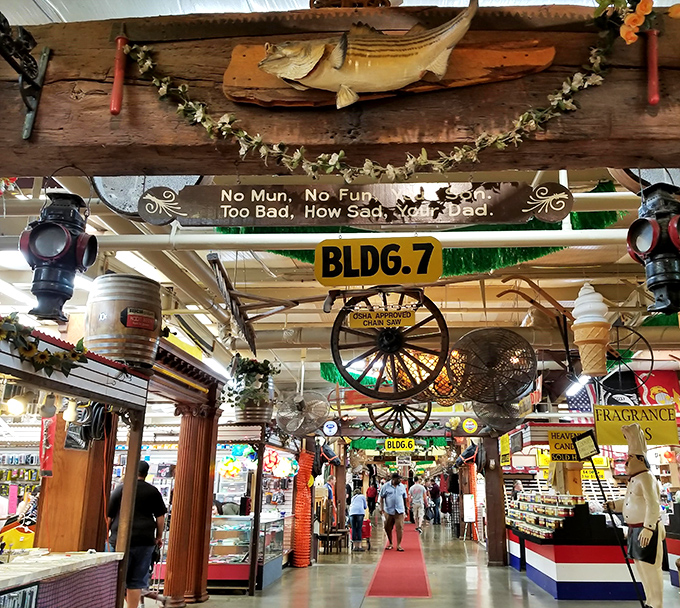 
Welcome to treasure hunter paradise! The entrance to Treasure Aisles features whimsical decor including that mounted fish who's probably seen more bargains than a Black Friday doorman. 