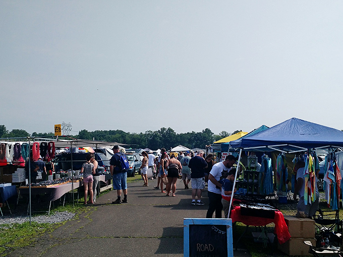 Treasure hunters navigate the bustling pathways of Rice's Market, where one person's castoffs become another's prized possessions. The thrill of discovery hangs in the air.