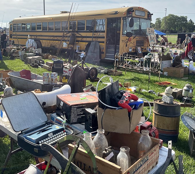 A repurposed school bus becomes treasure headquarters amid a sea of vintage finds. The ultimate "field trip" for antique hunters at Elkhorn.