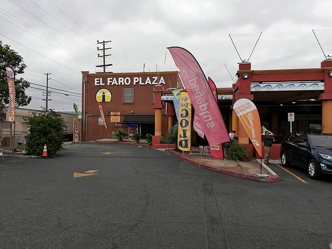 The unassuming exterior of El Faro Plaza belies the sensory explosion waiting inside. Like finding a secret portal to Mexico in the heart of Los Angeles.