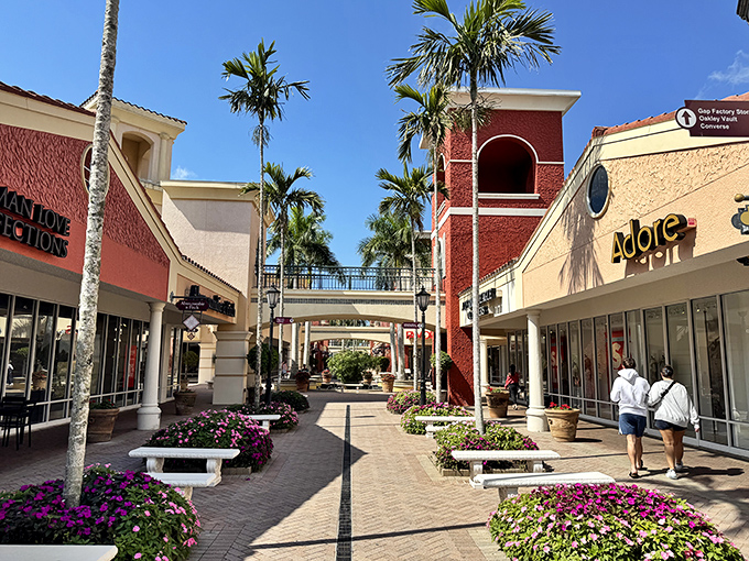 Mediterranean meets retail therapy at Miromar's sun-drenched promenades. Palm trees and vibrant flowers create a shopping paradise that feels more like a European vacation than a Florida outlet mall.