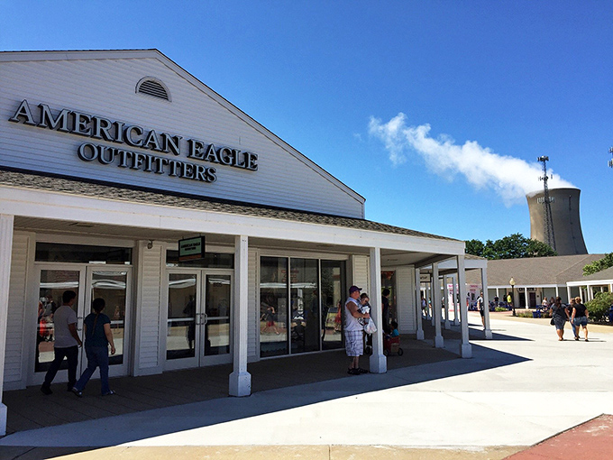 The iconic lighthouse structure welcomes bargain hunters like a beacon of retail hope. Your wallet might actually thank you for this trip.