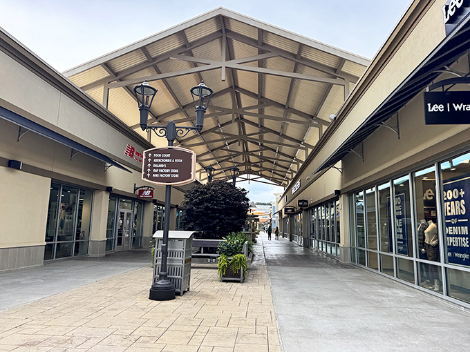 The covered walkways at Tanger Outlets Asheville offer shopping nirvana without weather worries – retail therapy rain or shine!