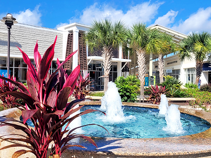 A tropical oasis in shopping paradise &ndash; palm trees and fountains create the perfect backdrop for your retail therapy session at Tanger Outlets.
