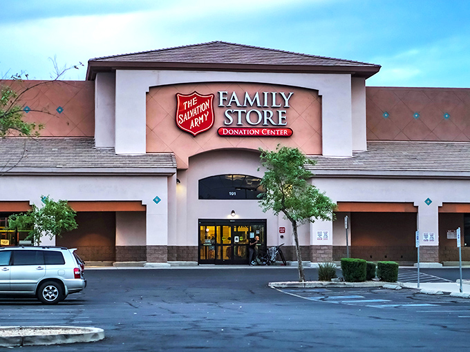 The Salvation Army Family Store welcomes bargain hunters with its distinctive southwestern architecture and promise of treasures within.