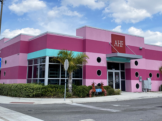 The pink palace of possibilities! Out of the Closet's unmistakable exterior stands out on Mills Avenue like a flamingo at a penguin convention.