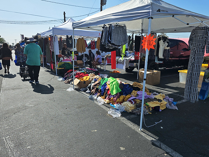 White canopies stretch to the horizon like a modern-day bazaar, where treasure hunters navigate aisles of possibility at the San Fernando Swap Meet.