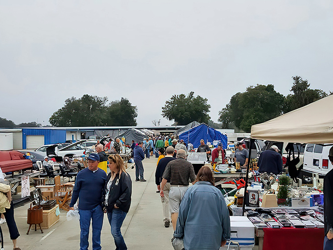 Treasure hunters navigate the outdoor vendor area, where one person's castoffs become another's prized possessions. Florida's weekend retail safari in full swing.