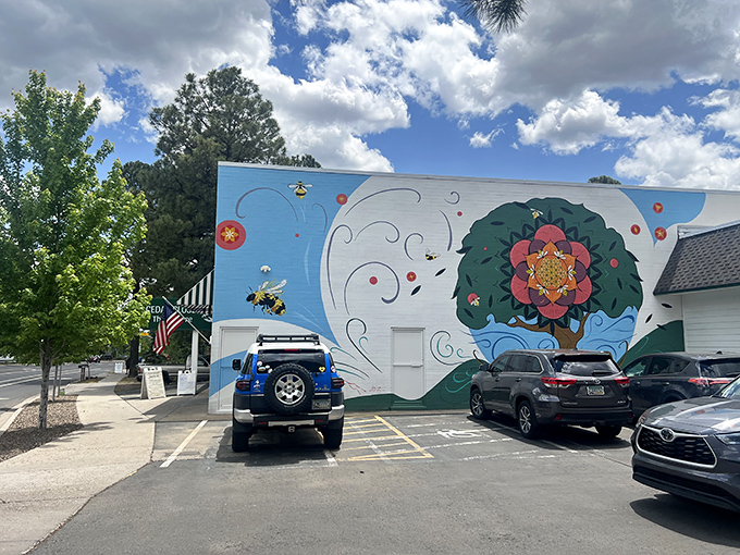 The vibrant mural outside Cedar Closet Thrift Shop isn't just eye candy&mdash;it's a colorful promise of the treasures waiting inside this Flagstaff bargain paradise.
