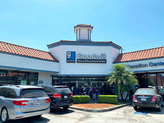 The Spanish-style architecture of this Figueroa Street Goodwill belies the treasure trove waiting inside. Like a pi&ntilde;ata of possibilities, it's what's inside that counts.