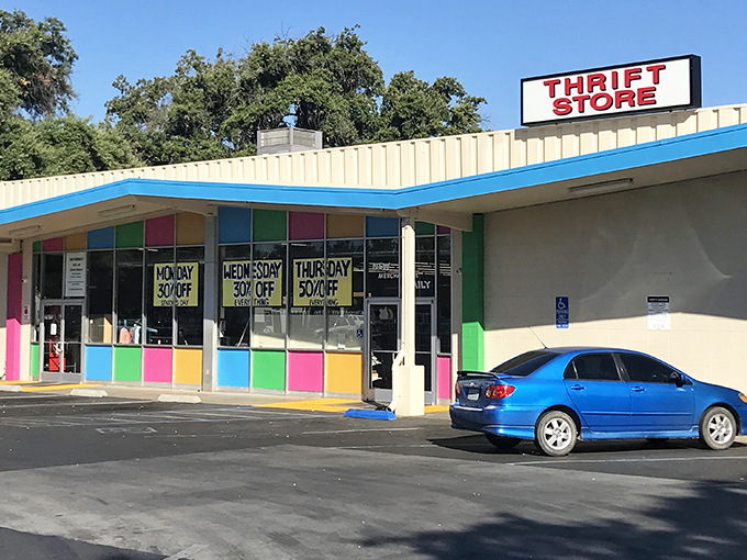 The rainbow-colored storefront of Thrifty Bargain isn't just eye-catching&mdash;it's a beacon for bargain hunters with those tempting discount days prominently displayed.