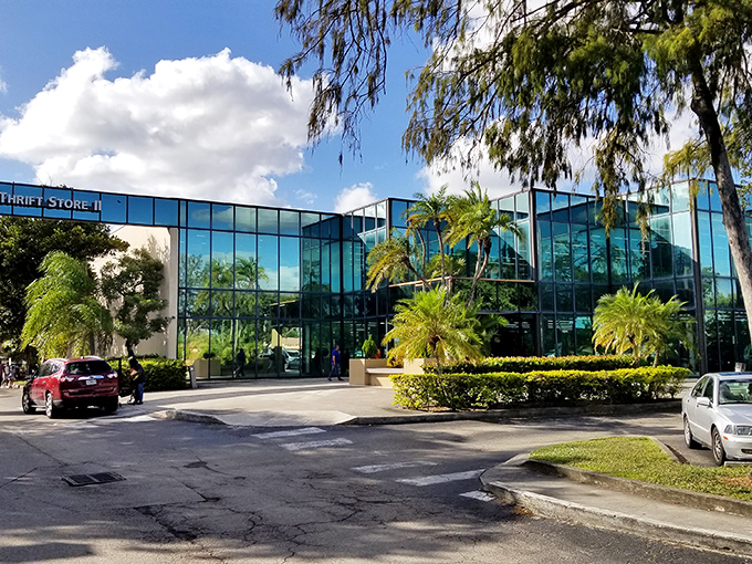 Not your grandmother's thrift shop! American Thrift Store's gleaming glass facade and tropical landscaping might have you checking Google Maps twice.