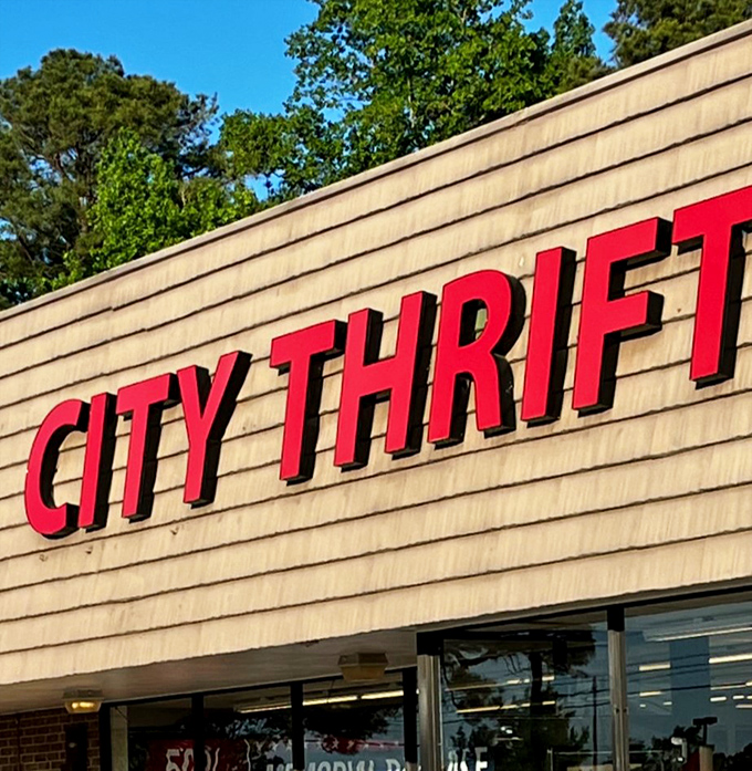 Bold red letters promise treasures inside this Lilburn landmark where wallets go to celebrate.