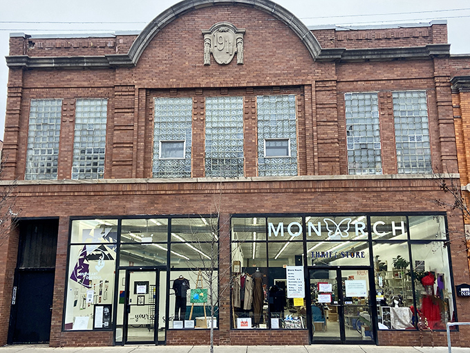 The historic brick fa&ccedil;ade of Monarch Thrift Shop stands proudly on a Chicago street, its vintage charm promising treasures within. The butterfly has landed, and so should you.