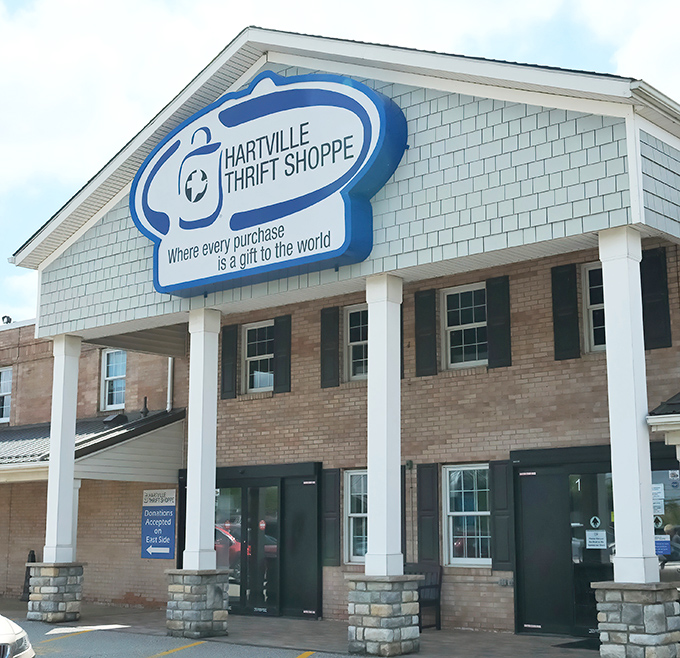 The stately facade of Hartville Thrift Shoppe welcomes bargain hunters with its promise that "every purchase is a gift to the world." Talk about shopping with a conscience!