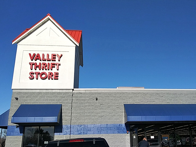 The blue-fronted bargain paradise awaits! Valley Thrift's exterior might be unassuming, but inside lies a treasure trove that makes wallet-conscious shoppers giddy with possibility.