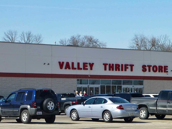 Red letters announce the mothership of thrifting to eager bargain hunters. That full parking lot tells you everything you need to know about what awaits inside.