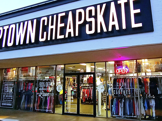 The storefront glows like a beacon for bargain hunters, promising fashion treasures without the financial guilt trip.