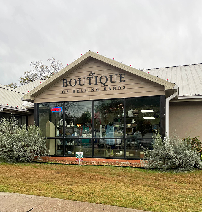The unassuming exterior of Helping Hands Boutique hides a treasure trove within&mdash;like finding a secret passage to bargain heaven in suburban Rockwall.