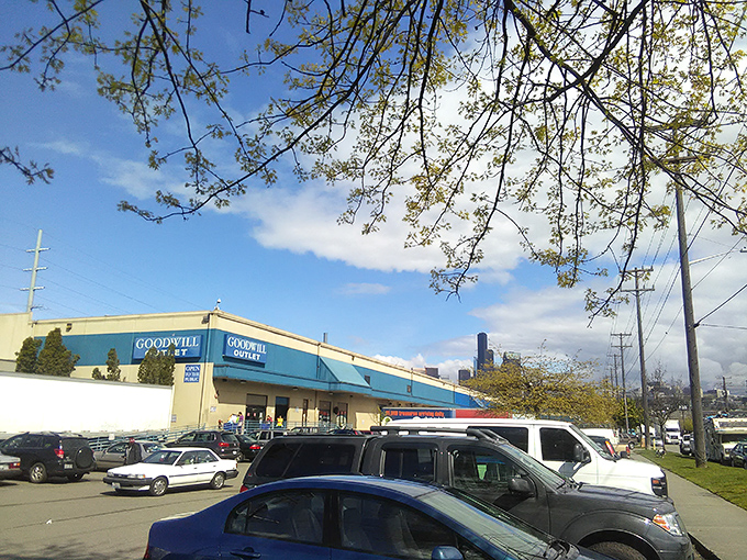 The unassuming exterior of Seattle's Goodwill Outlet belies the treasure trove within. Like a thrift store speakeasy, only the initiated know what awaits inside.