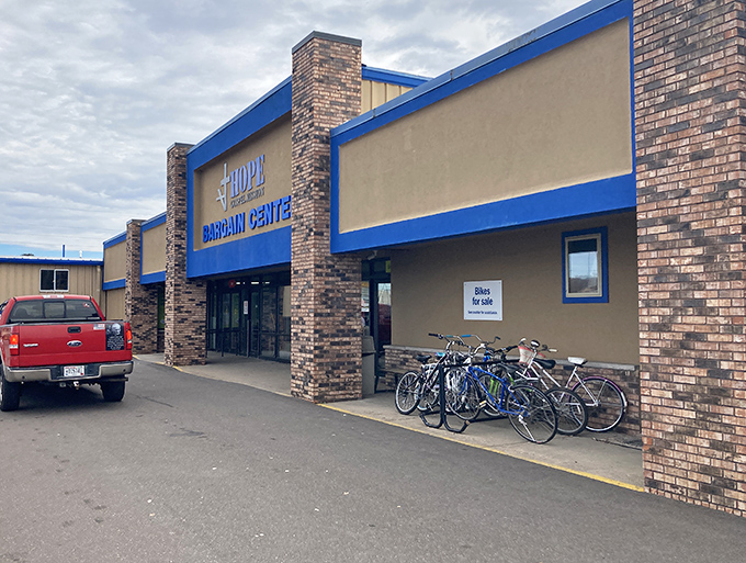 The bright blue facade of Hope Bargain Center stands like a beacon for bargain hunters, promising treasures waiting to be discovered inside.