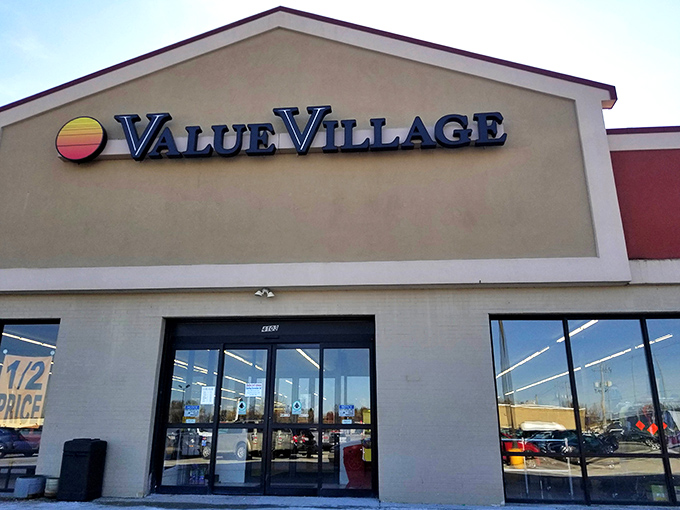 The unassuming facade of Value Village in Racine &ndash; where budget-friendly treasures await behind those modest doors.