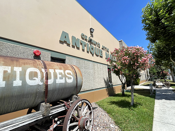 Outside, even the antique wagon seems to be saying, "Come on in, partner, there's gold in them there aisles!"
