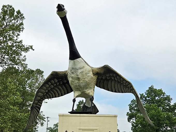 Maxie stands tall against the winter sky, her 40-foot frame a testament to small-town America's delightful commitment to the wonderfully absurd.