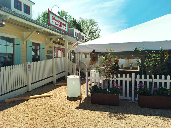 Bathed in golden sunlight, Boatyard's inviting entrance and white picket fence create the perfect prelude to a seafood adventure in Eastport.