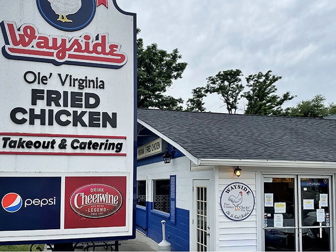The iconic Wayside sign promises "Ole' Virginia Fried Chicken" &ndash; a humble declaration that locals know isn't just marketing, but a delicious guarantee.