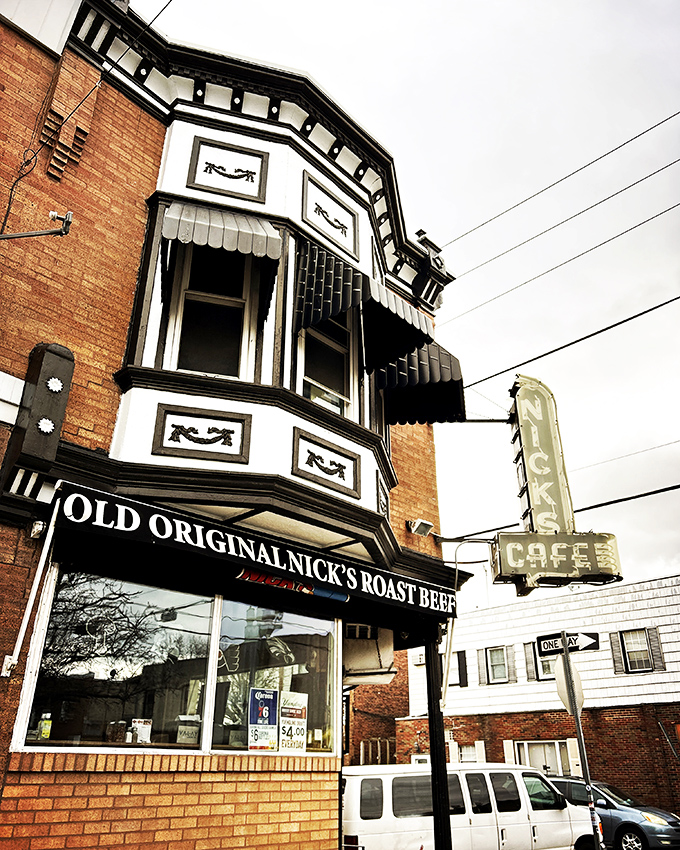 The brick facade of Old Original Nick's Roast Beef stands proudly in South Philly, its vintage sign promising culinary treasures that locals have cherished for generations.