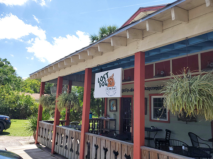 The cheerful yellow and red exterior of Lost Dog Cafe welcomes you like an old friend who happens to make the best breakfast in town.