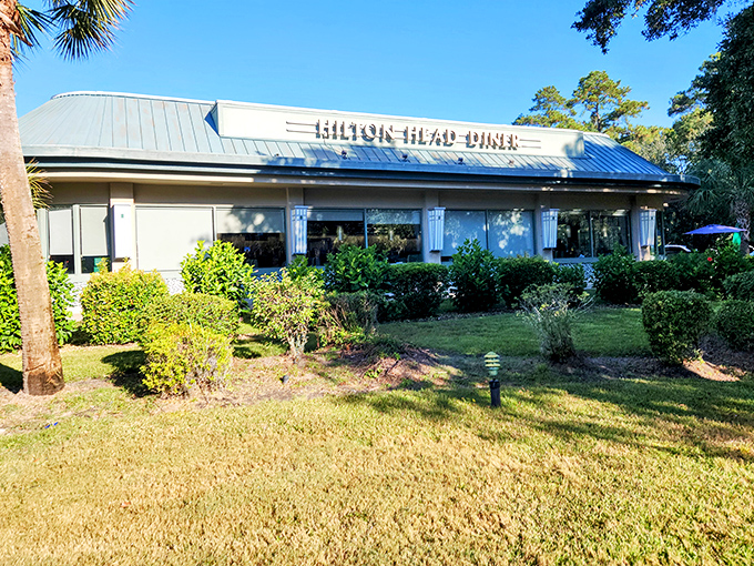 Morning sunshine filters through the windows, illuminating a diner that balances retro charm with island comfort.