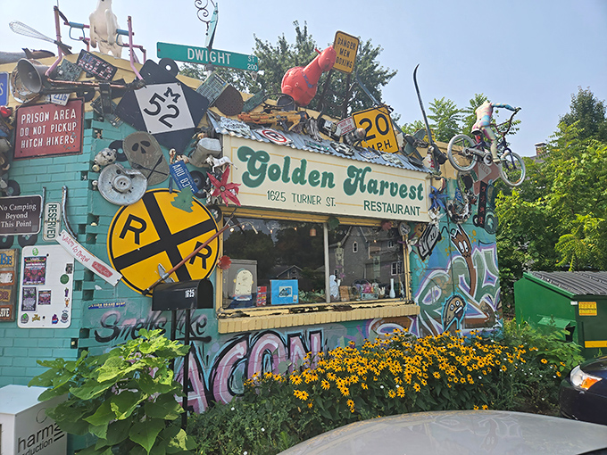 This roadside wonderland looks like someone's eccentric garage sale decided to become a restaurant.