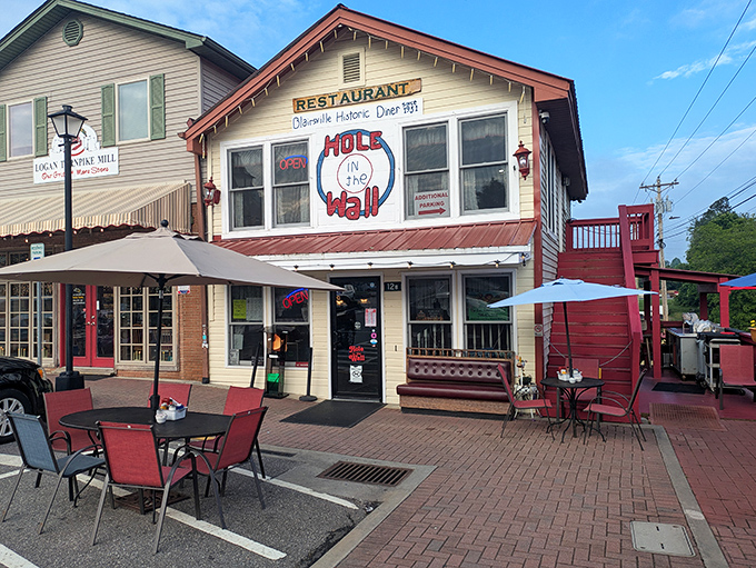 The white clapboard building with its distinctive red trim stands proudly on Blairsville's main street, like a Norman Rockwell painting come to life.
