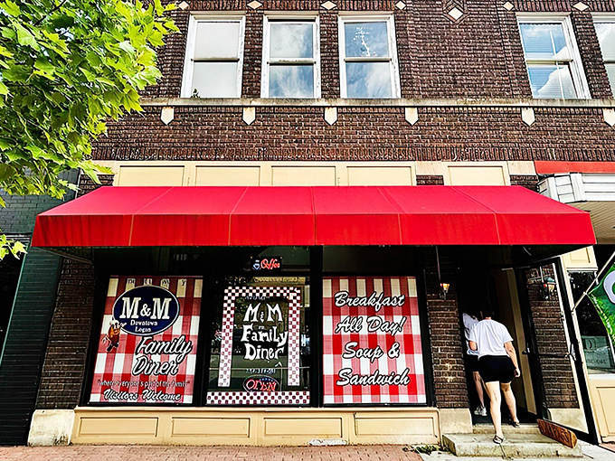 The red and white checkered storefront isn't just decoration&mdash;it's a promise of the homestyle comfort that awaits inside. Breakfast all day? Yes, please!